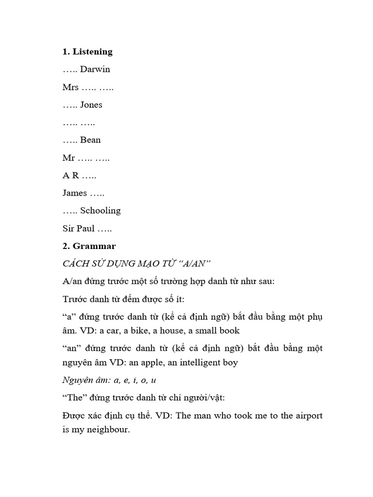 Listening: Cách S D NG M o T "A/An" | PDF