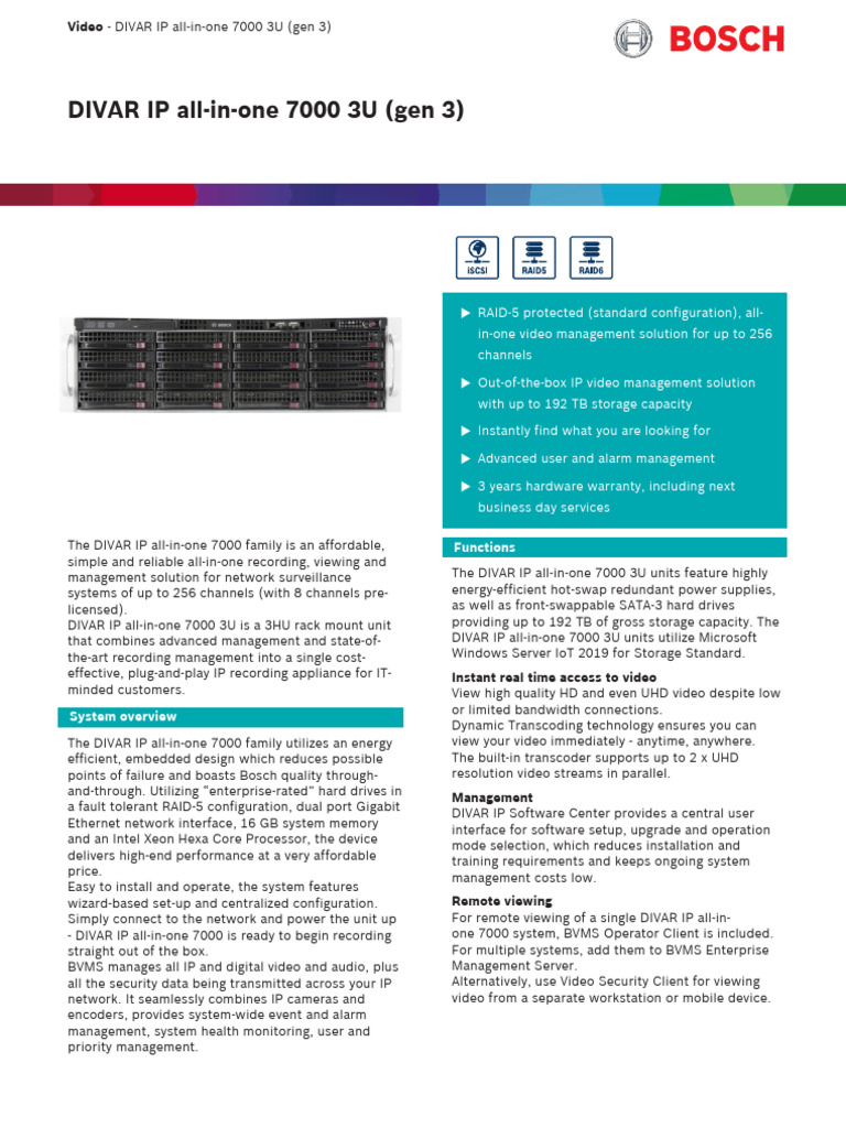 DIVAR_IP_all_in_one__Data_sheet_enUS_85245878923 | PDF | Hard Disk Drive | Alternating Current