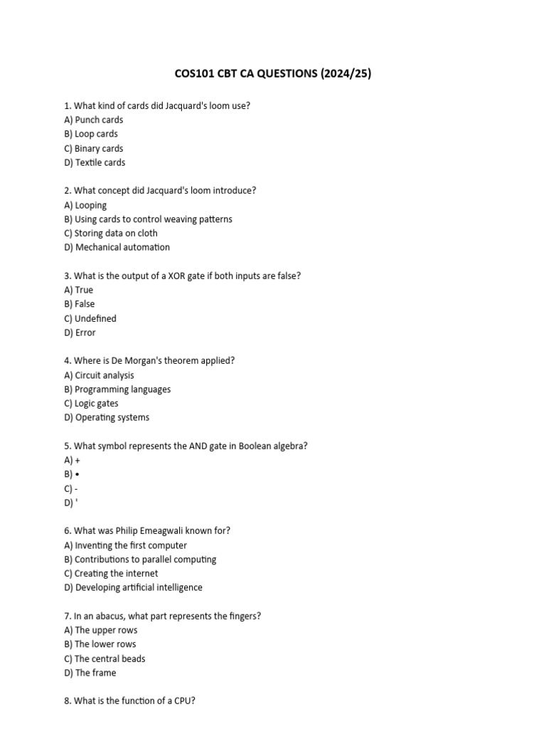 COS101 CBT CA Questions | PDF | Computer Program | Programming