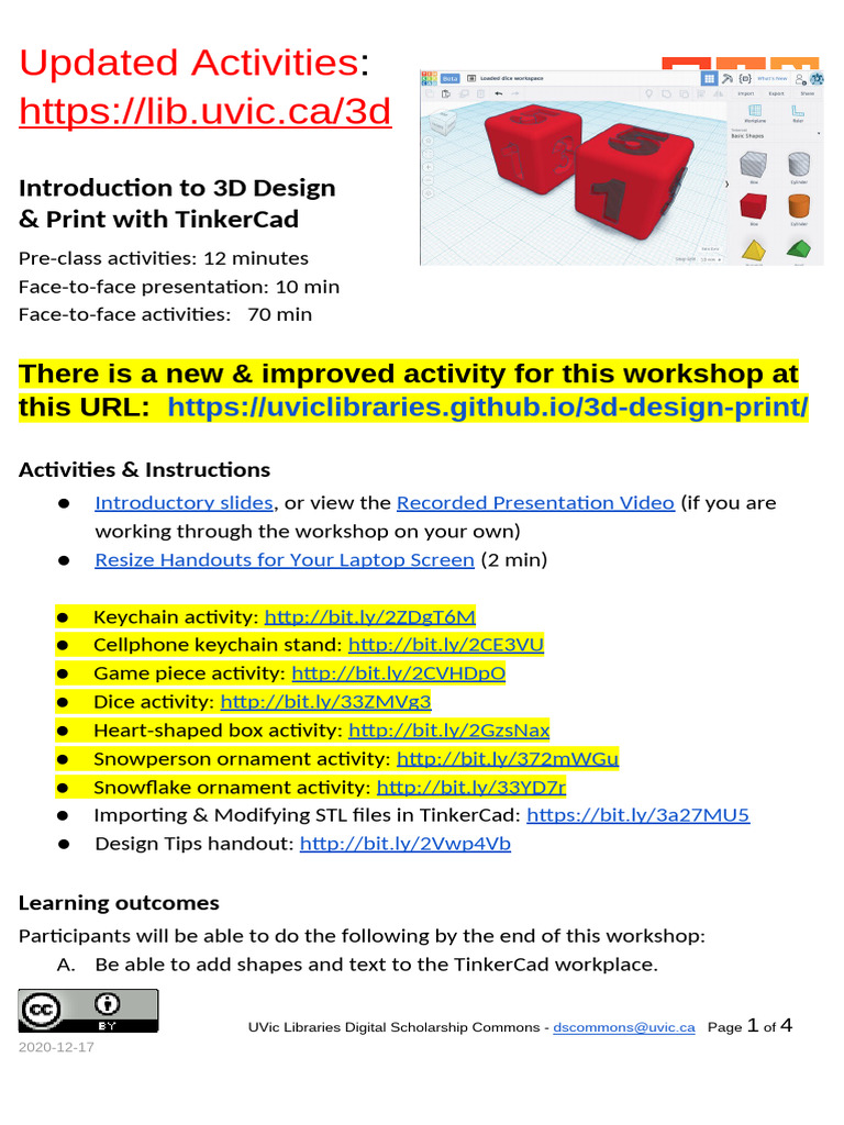 3D Design TinkerCAD Lesson Plan | PDF