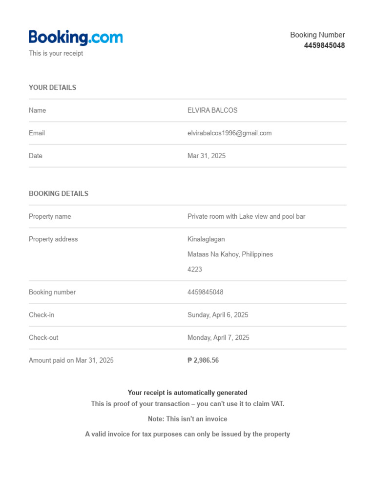 Confirmation RECEIPT | PDF