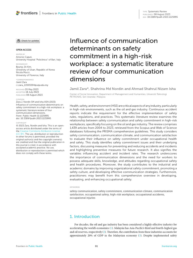 Influence of Communication Determinants On Safety | PDF | Occupational ...