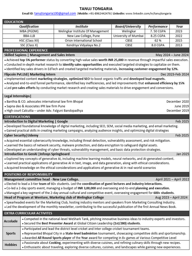 Tanuj Tongaria: MBA Graduate & Intern | PDF | Artificial Intelligence ...
