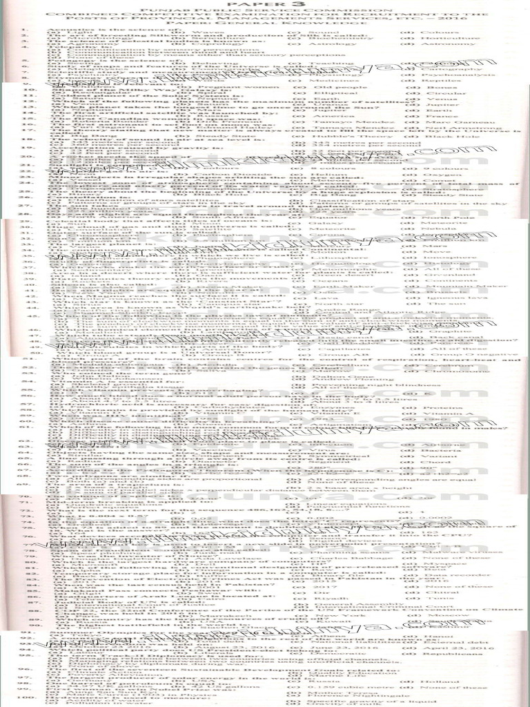 Past Paper 2016 PPSC PMS General Knowledge Paper 3 | PDF