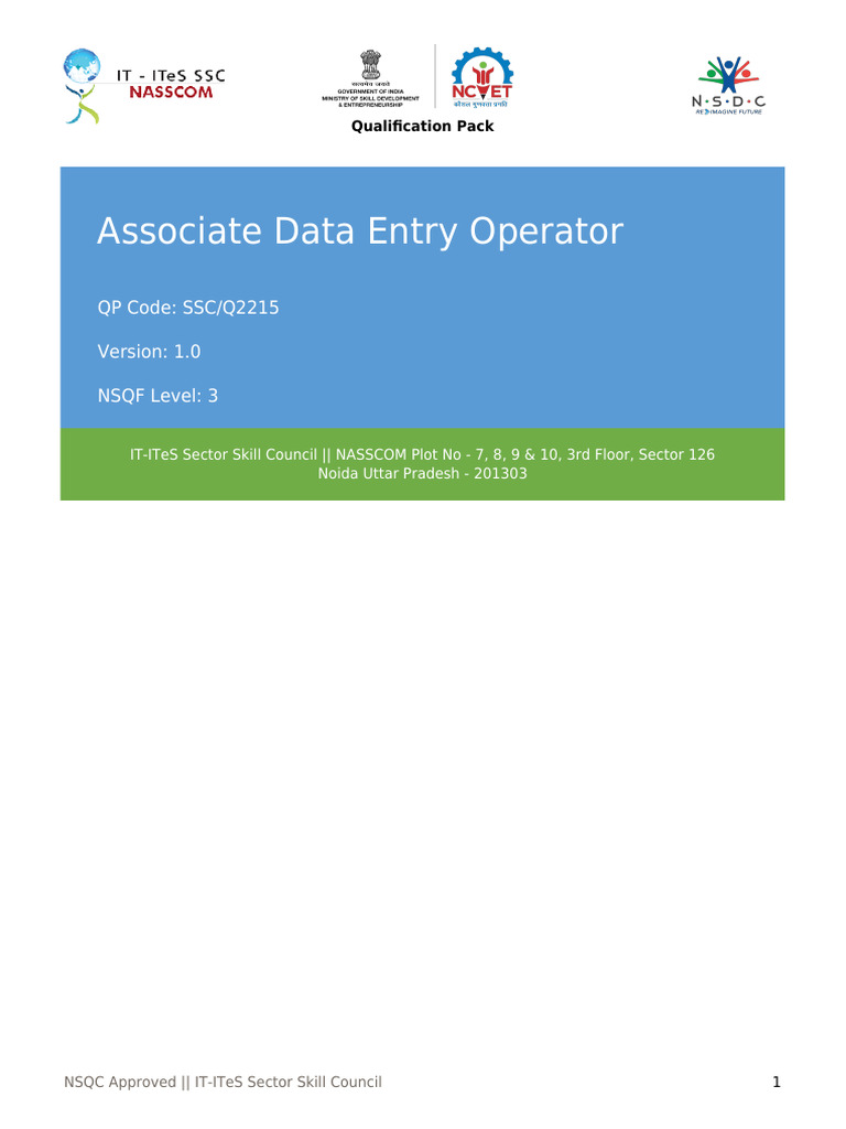 SSC - Q2215 - v1.0 - Associate Data Entry Operator | PDF | Recruitment | Communication
