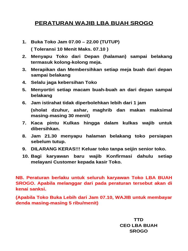 PERATURAN WAJIB LBA BUAH SROGO | PDF