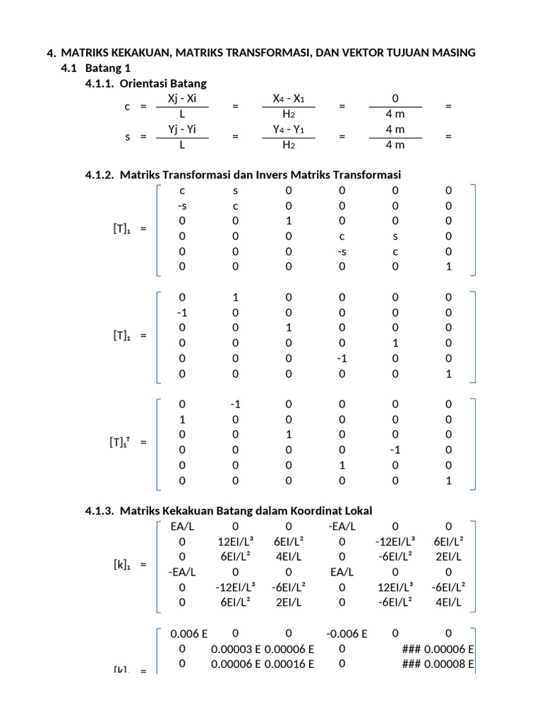 Matriks Kekakuan dan Transformasi Batang | PDF