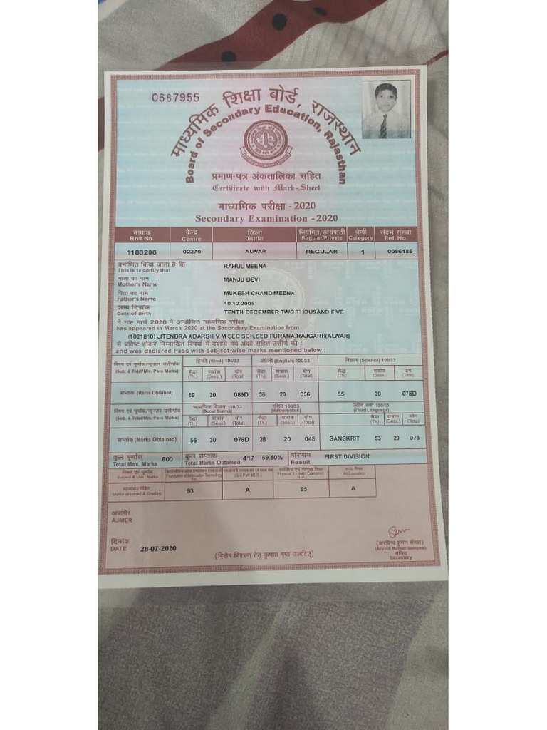 Rahul 10th Marksheet | PDF