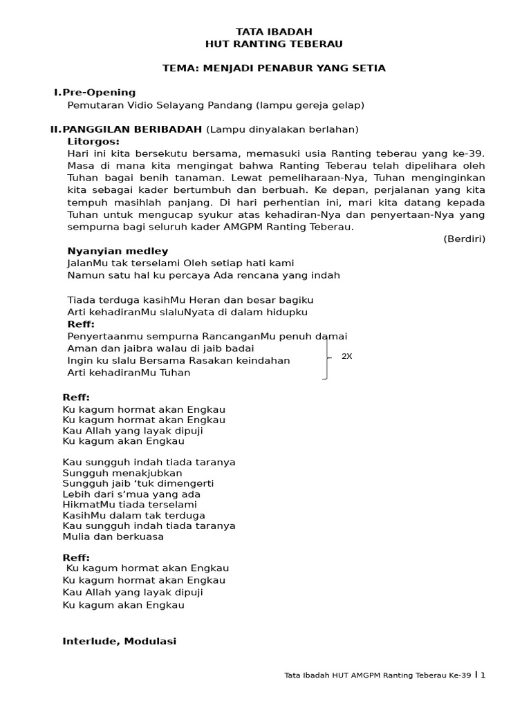 Ibadah Syukur HUT Ranting Teberau | PDF