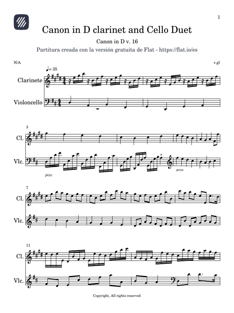 Canon in D Clarinet and Cello Duet | PDF