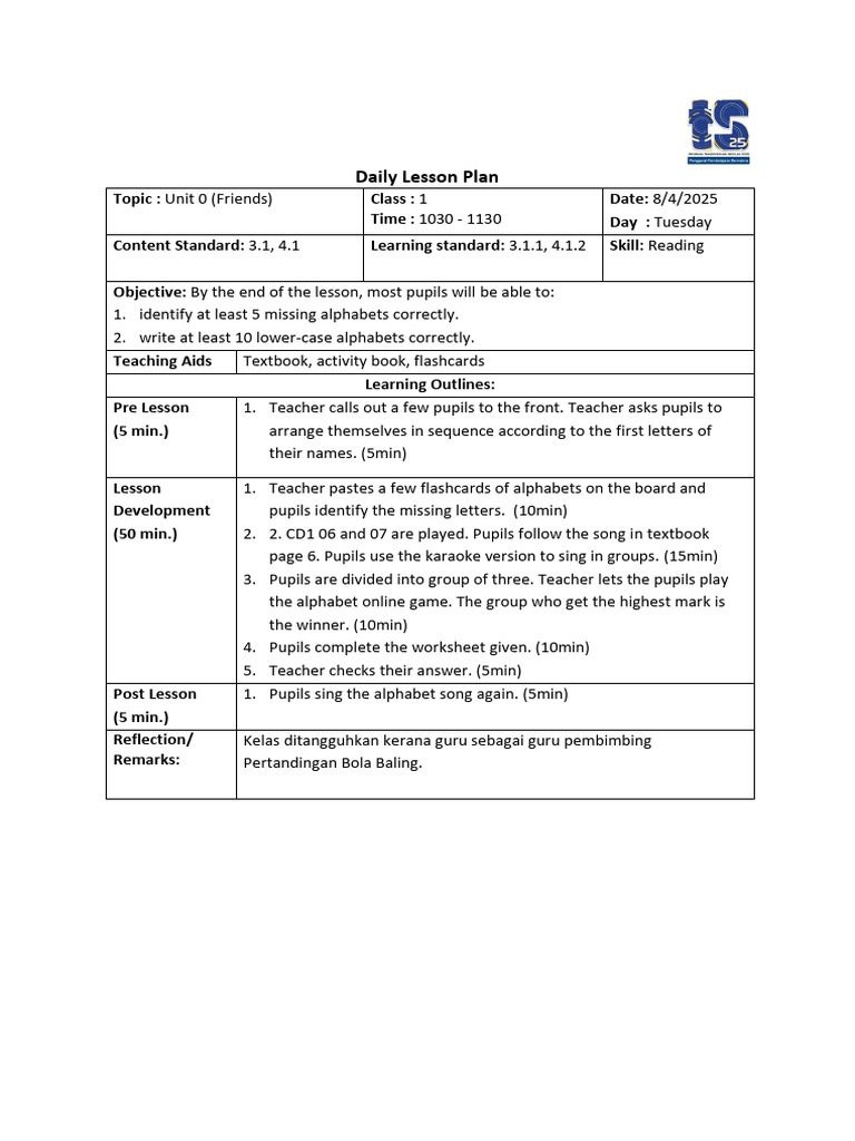 Daily Lesson Plan for Class 1 & 3 | PDF