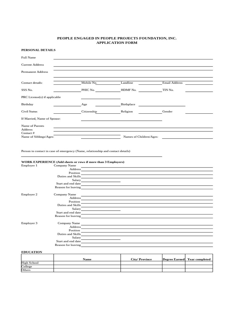 PEPPI Inc. - Application Form | PDF