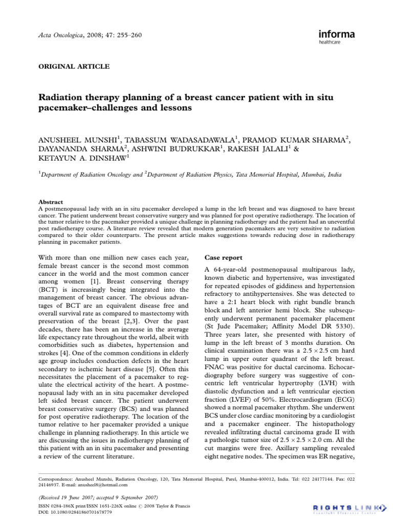 Radiation Therapy Planning of A Breast Cancer Patient With in Situ ...