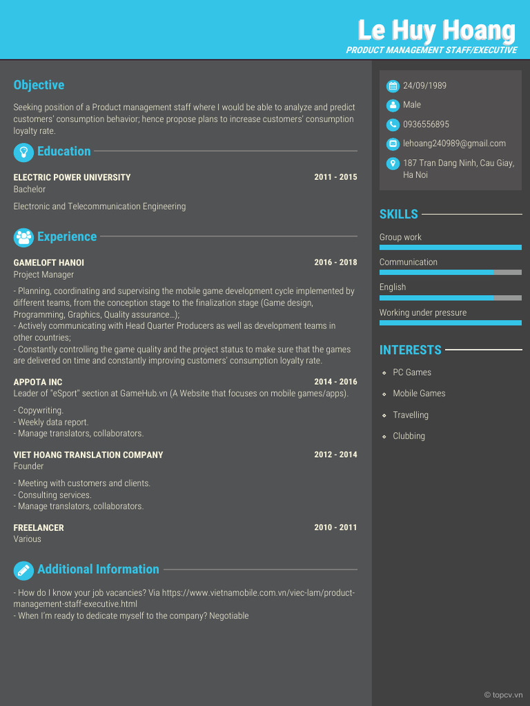Le Huy Hoang Product Management Staff | PDF | Communication | Computing
