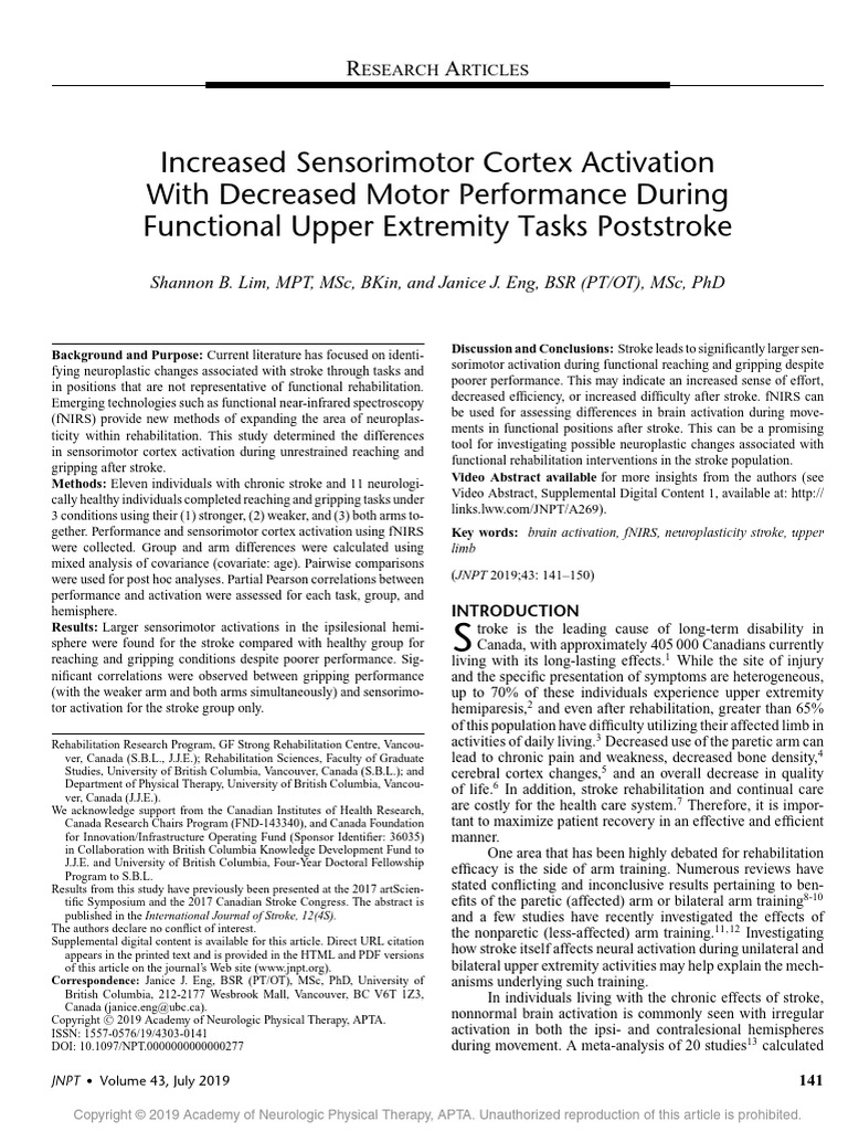 increased_sensorimotor_cortex_activation_with.2 | PDF | Stroke | Hemoglobin