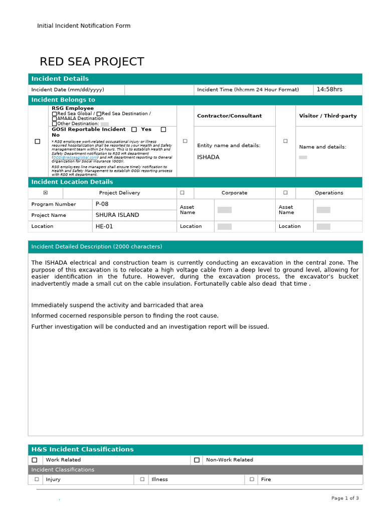 Initial Incident Notification Plan | PDF | Injury