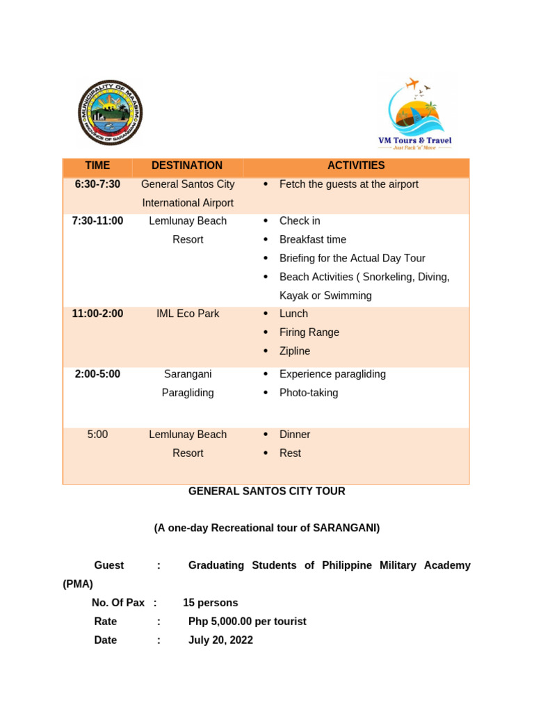 Sar. Tour Itinerary | PDF