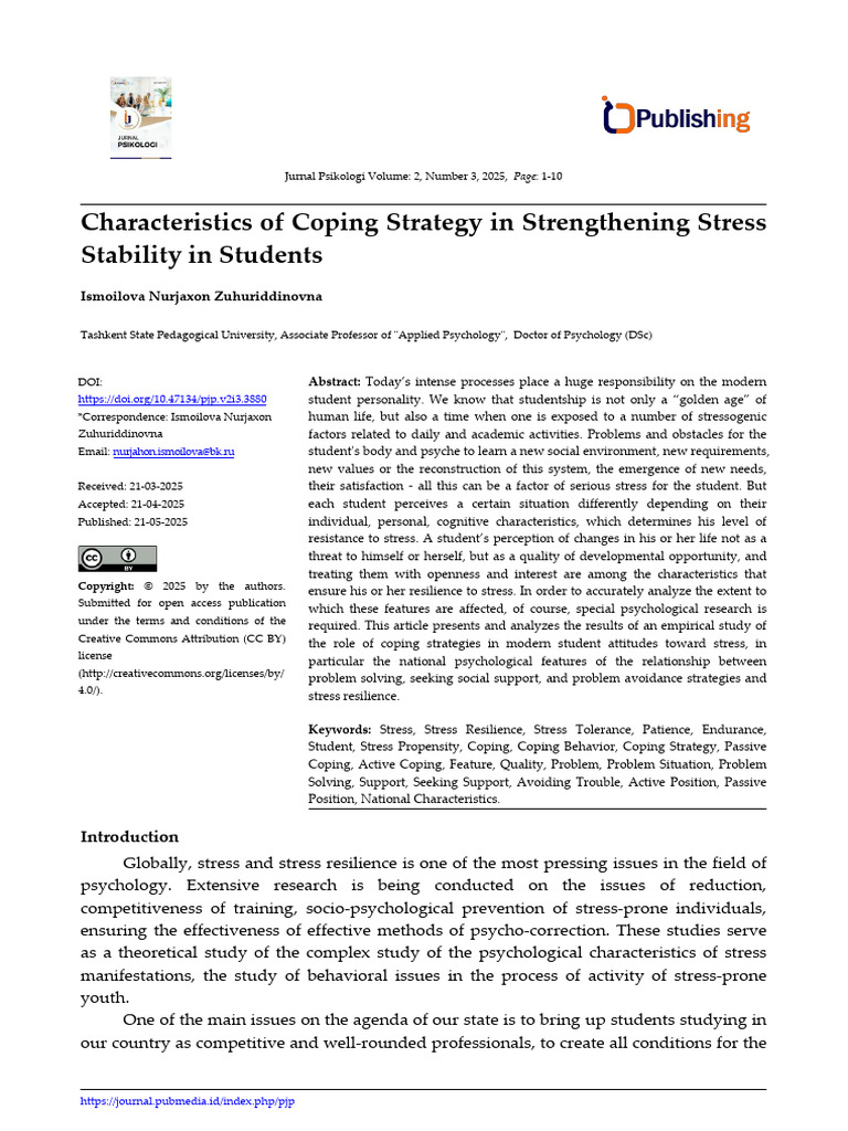 Characteristics of Coping Strategy in Strengthening Stress Stability in ...
