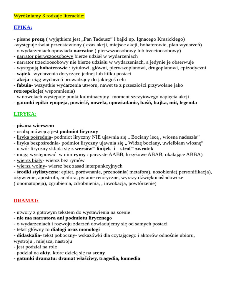 Rodzaje Literackie | PDF