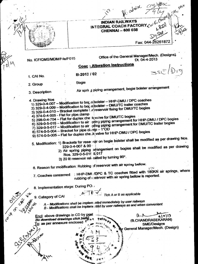 Modification in Air Spring Piping in DMU Coaches | PDF