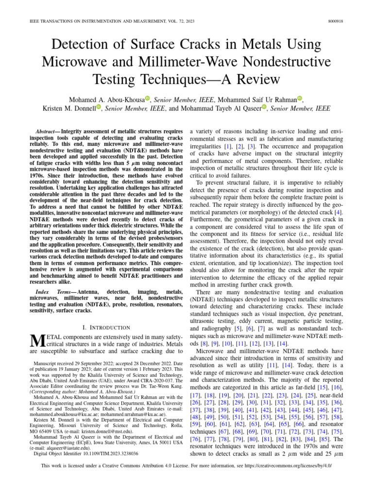 Detection Of Surface Cracks In Metals Using Microwave And Millimeter Wave Nondestructive Testing