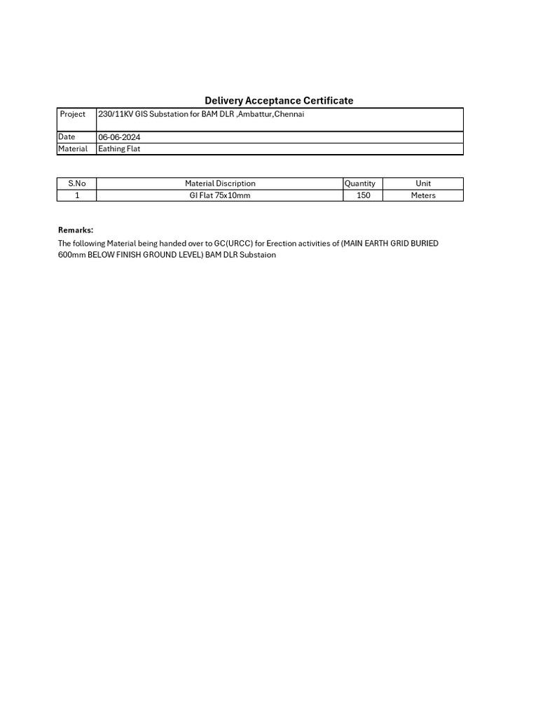 Delivery Acceptance Certificate for BAM DLR | PDF