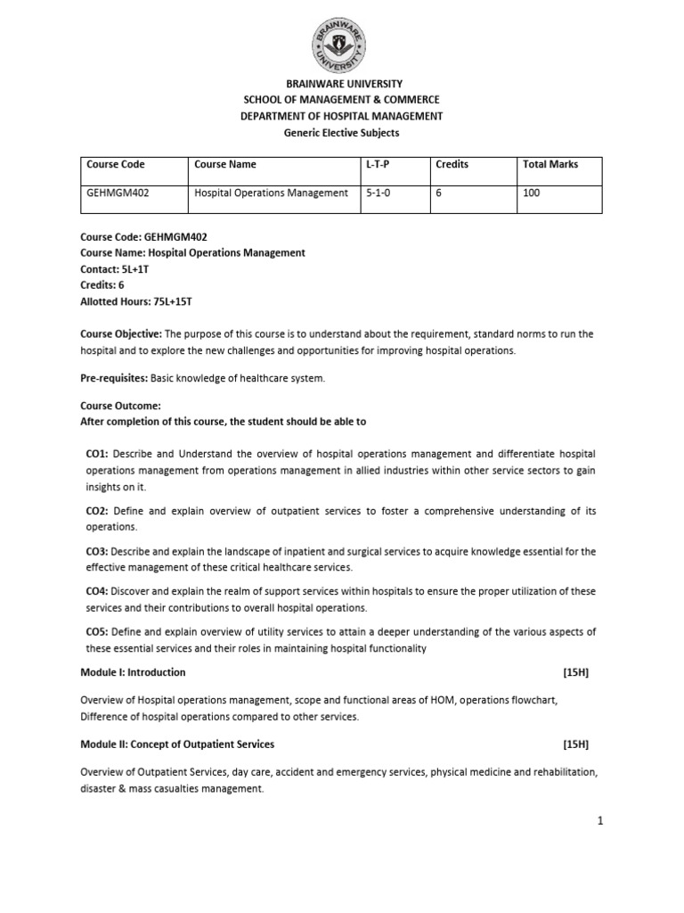 GEHMGM402 - Hospital Operations Management - Semester 4 | PDF ...