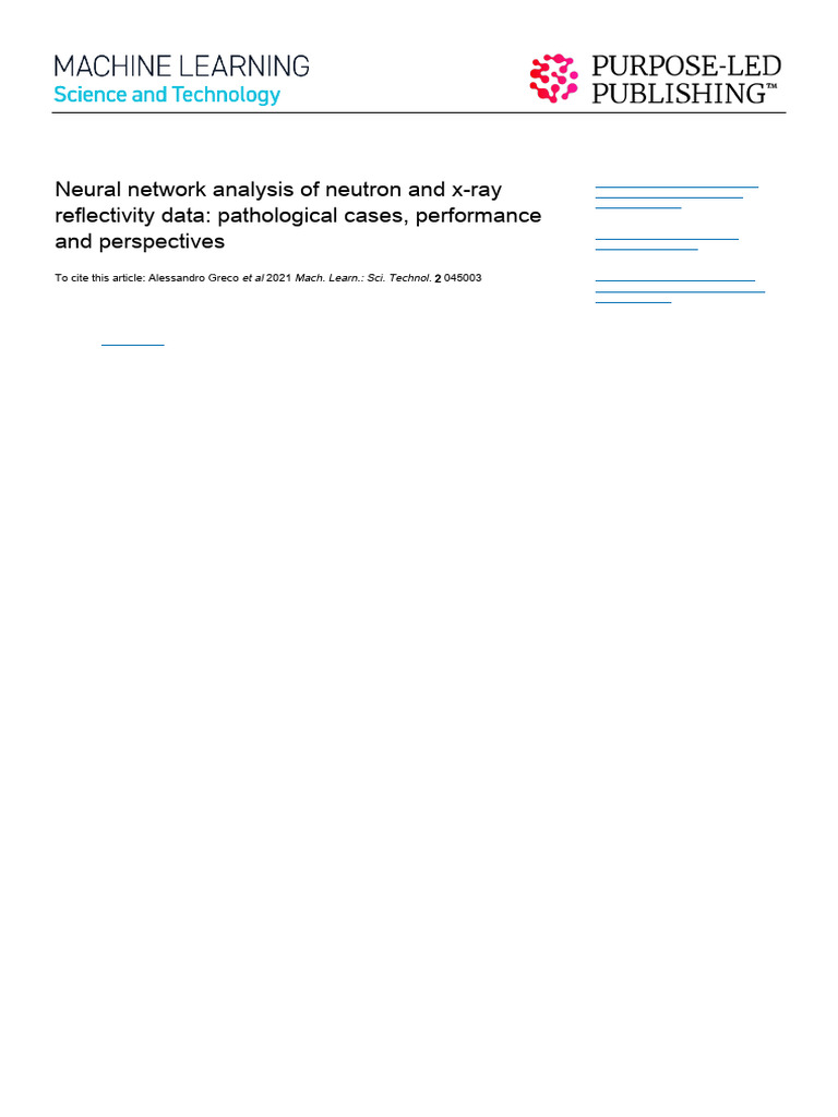 Greco 2021 Mach. Learn.: Sci. Technol. 2 045003 | PDF | Applied Mathematics