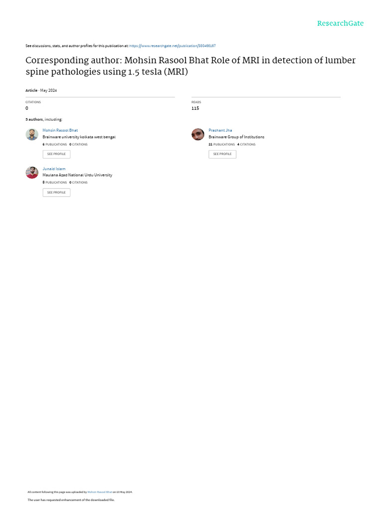 Role of MRI in Detection of Lumber Spine Pathologi1 | PDF | Back Pain ...