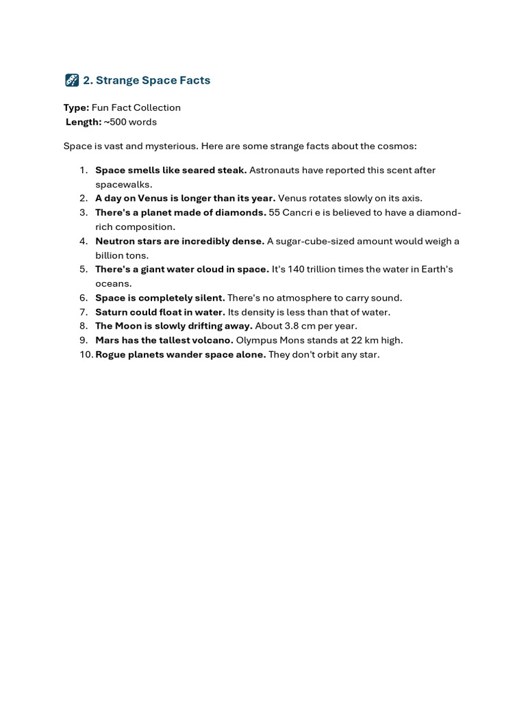 Strange Space Facts | PDF