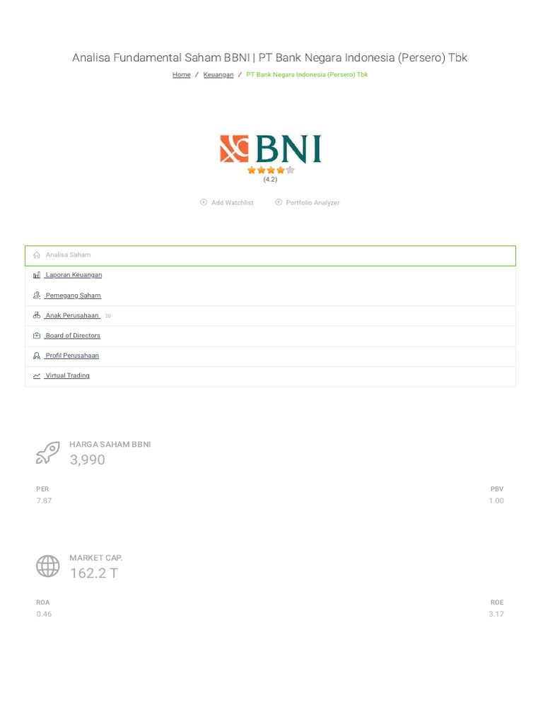 Analisis Fundamental Saham BBNI 2025 | PDF