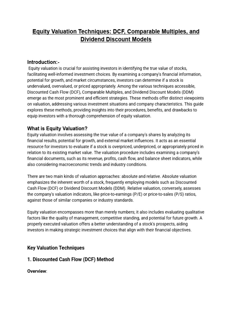 Equity Valuation Techniques Explained | PDF | Valuation (Finance ...