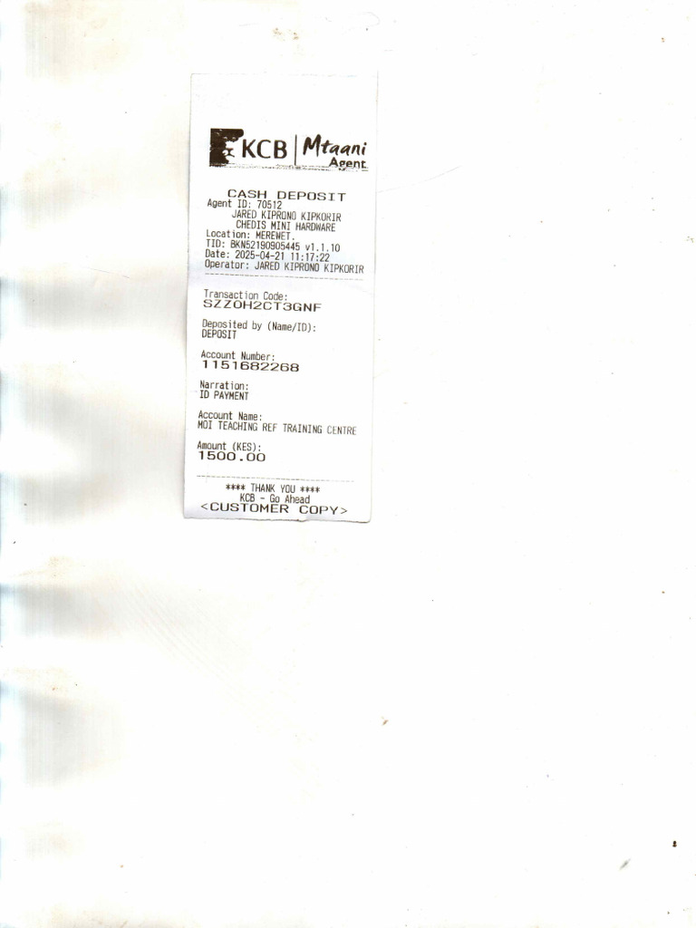 KCB Bank slip | PDF