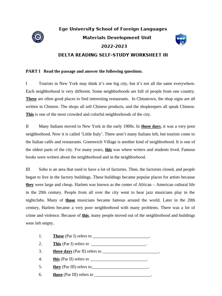 Delta Reading Worksheet 3 | PDF