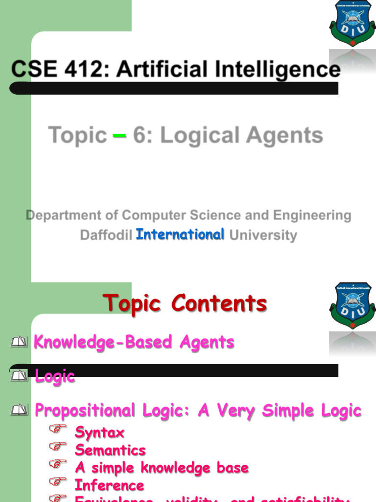 Topic - 6 (Logical Agents) - Final | PDF | Logic | Inference