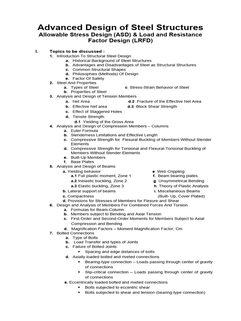 Module 0 - Topics in Advanced Steel Design | PDF | Buckling | Bending