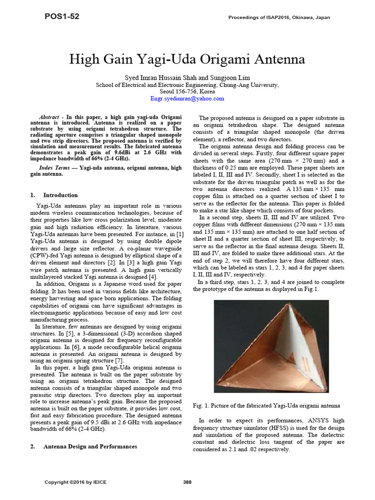 9-High Gain Yagi-Uda Origami Antenna | PDF | Antenna (Radio) | Radio Wave