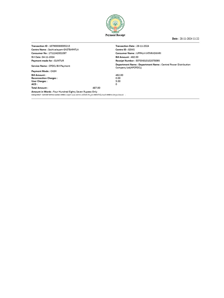 Payment Receipt Date:: Asking Bribe? - Call ACB Toll-Free Number 14400 ...