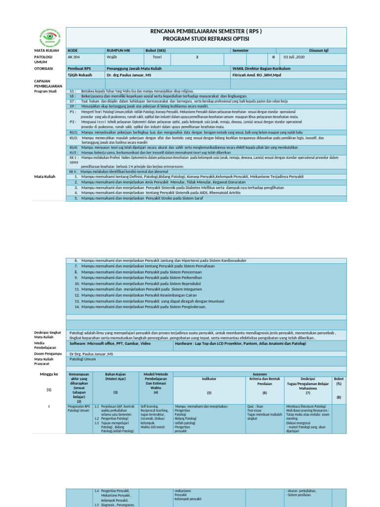 Rps Patologi.a, Aro Kip ,2023-2024, Trr | PDF