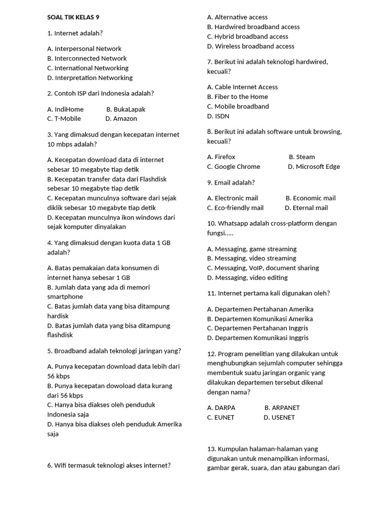 Soal Tik Kelas 9 | PDF