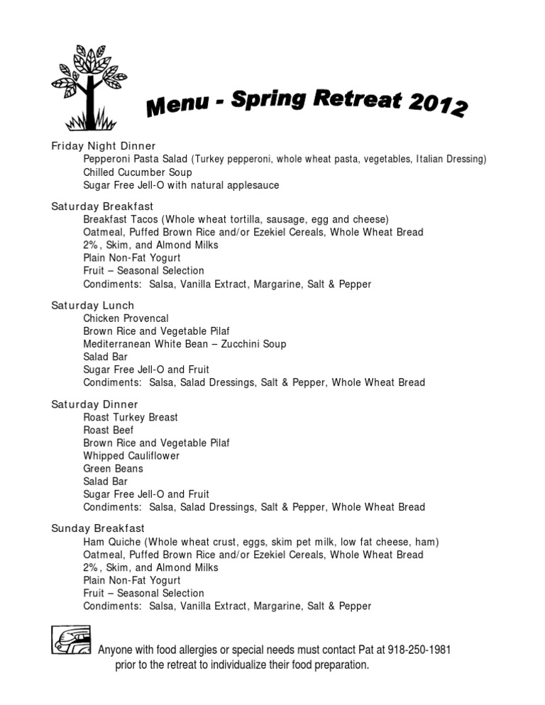 Weekend Retreat Menu Overview | PDF