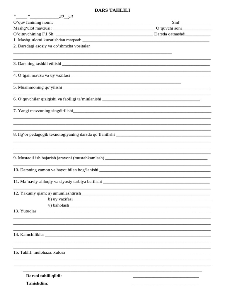 Dars tahlili 2023 | PDF