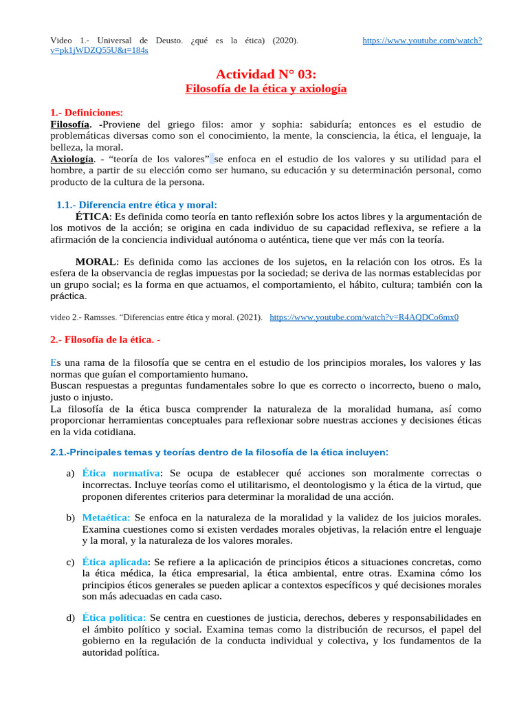 Tema 3. - Filosofia Etica y Axiologia | PDF | Moralidad | Etica Aplicada
