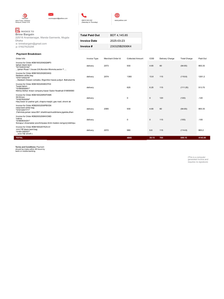 Invoice Summary for Brine Bargain | PDF