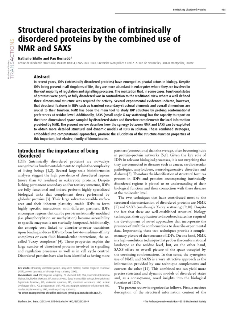 Intrinsically Disordered Proteins 955 - Structural Characterization of Intrinsically ...