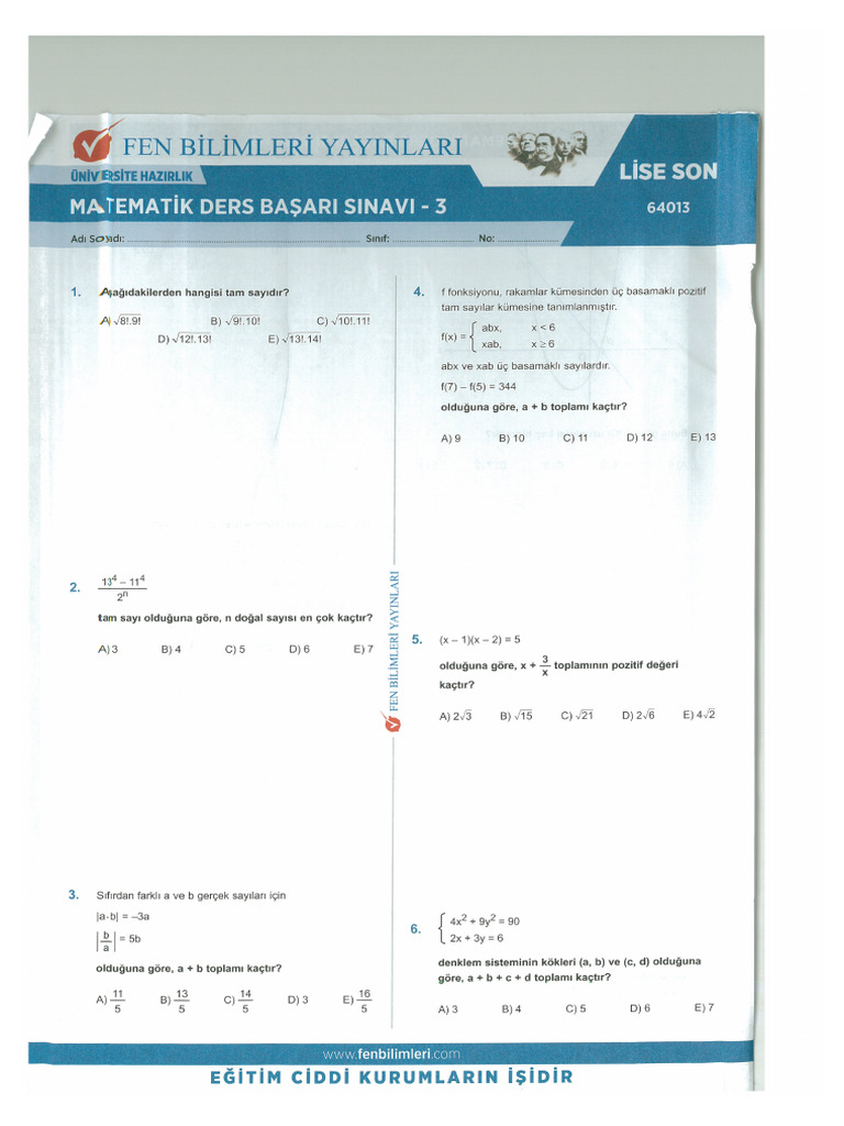 12.SINIF MAT-3 | PDF