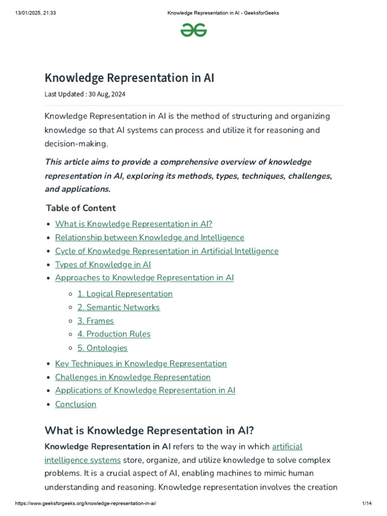 Knowledge Representation in AI | PDF | Knowledge Representation And ...
