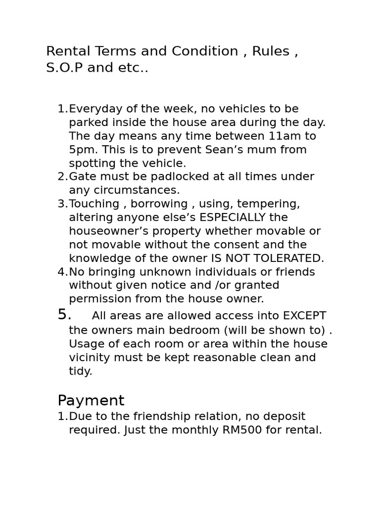 Rental Agreement Terms and Conditions | PDF