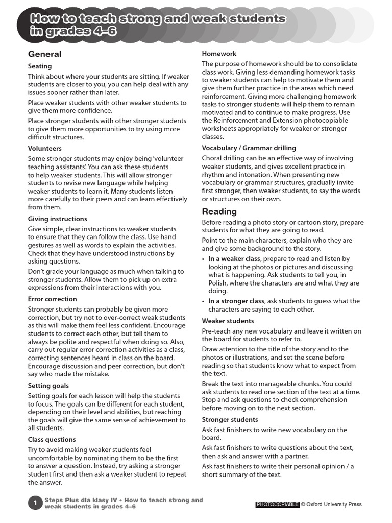 How To Teach Strong and Weak Students | PDF | Reading Comprehension ...