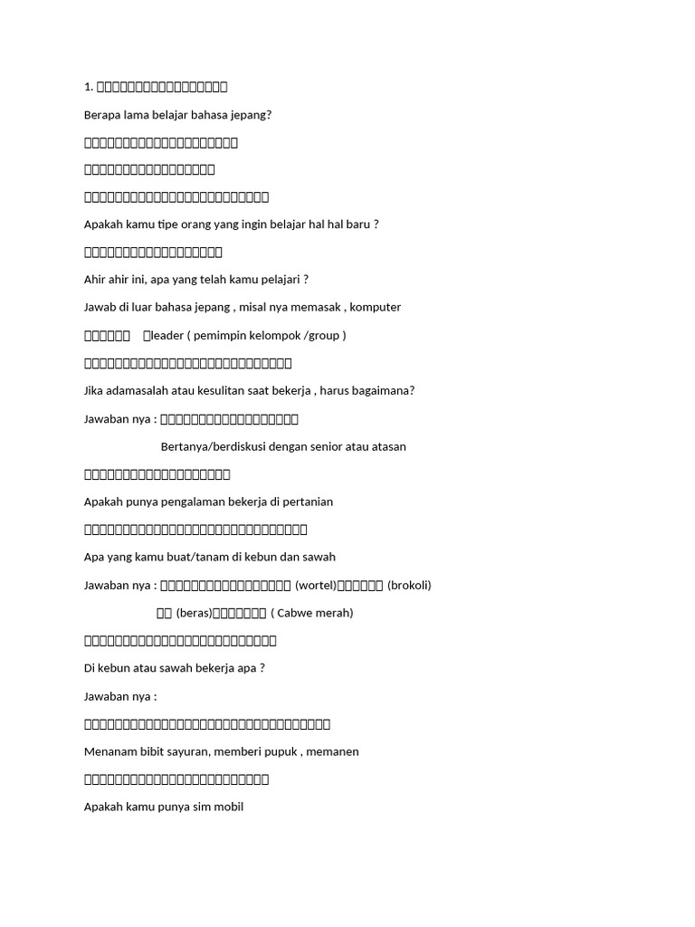Contoh Pertanyaan Mensetsu | PDF